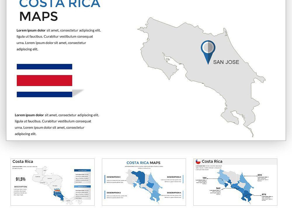 Costa Rica Keynote Map Template: 36 Editable Pros