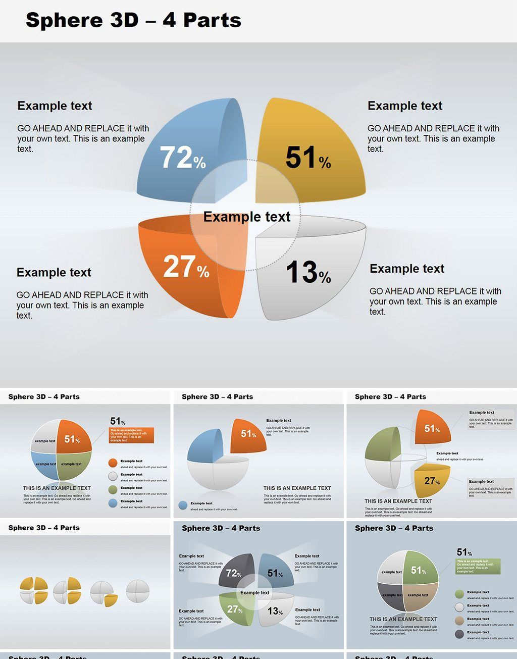 3D Sphere 4 Parts PowerPoint Charts Template - Download PPTX