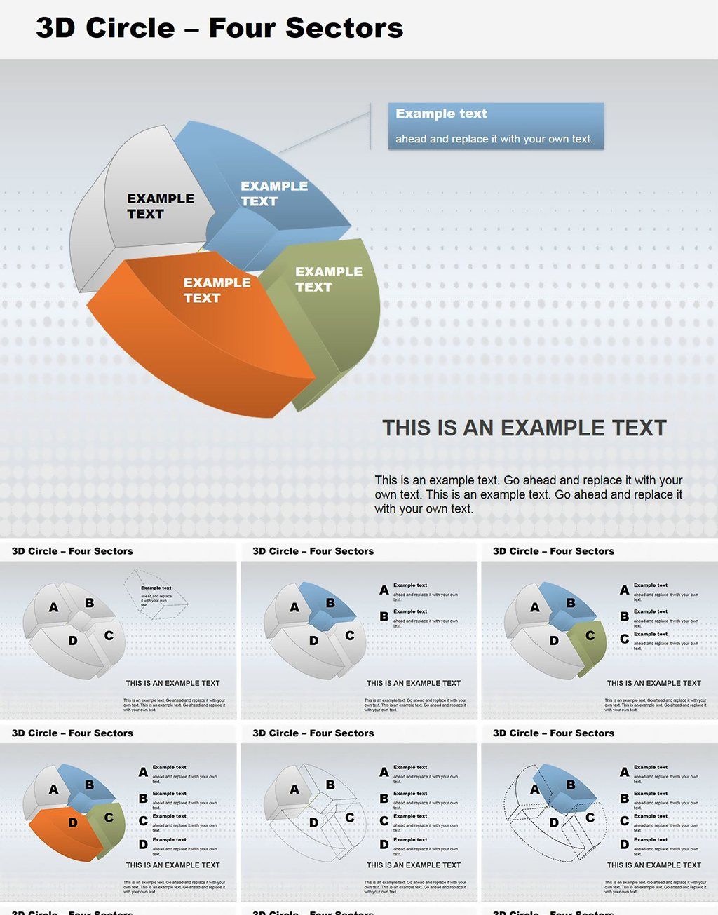 3D Four Sectors Circle PowerPoint Template