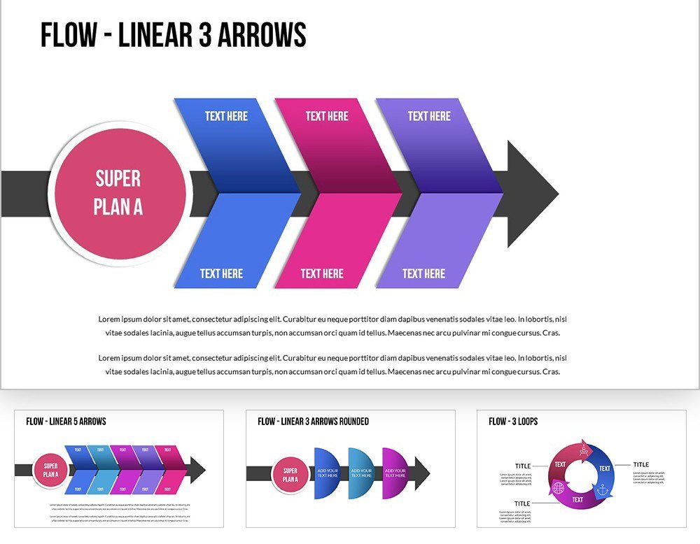 Flow Linear Arrows PowerPoint Charts Template - Download Now