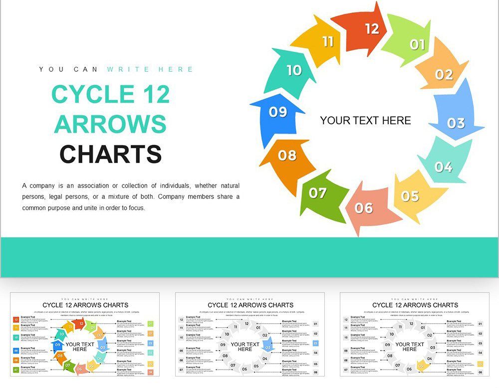 Professional 12 Arrows Cycle Chart Template for PowerPoint Presentations