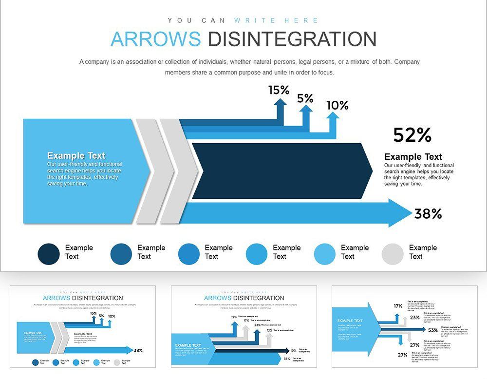 Arrows Disintegration PPT Charts: 28 Custom Slides