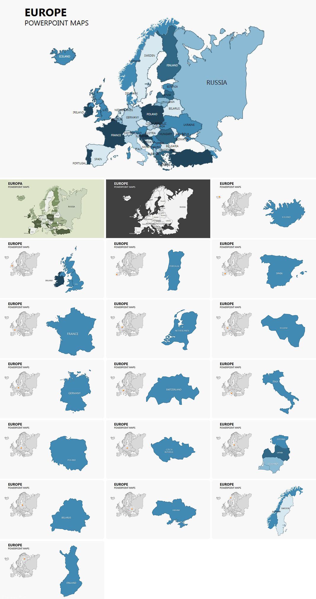 Complete Europe Maps for PowerPoint: 38 Slides