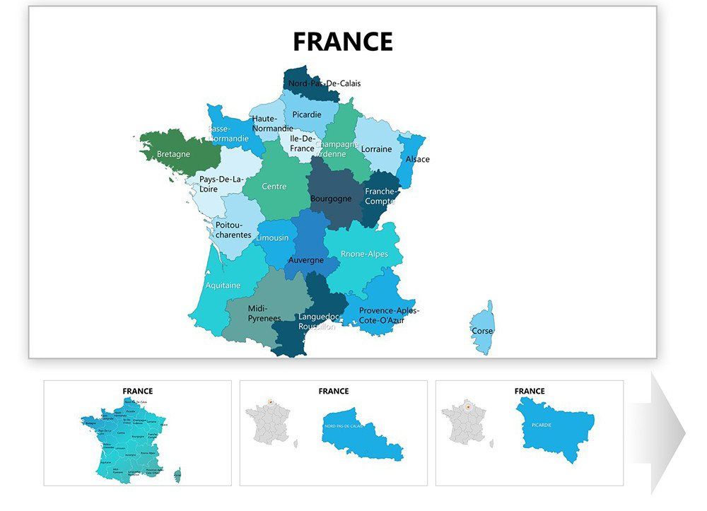 Detailed map of France Regions PowerPoint maps | ImagineLayout.com