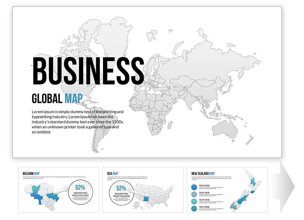 World Global PowerPoint Maps: 18 Editable Slides
