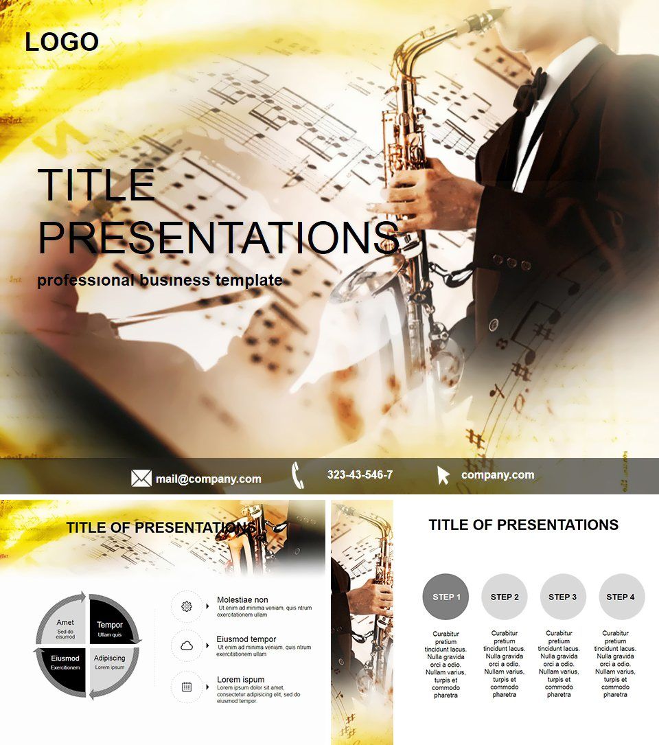 Music Saxophone Lessons PowerPoint Template | Professional Infographic