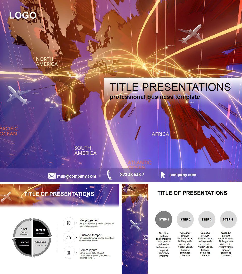 3D Map of Flights PowerPoint Templates