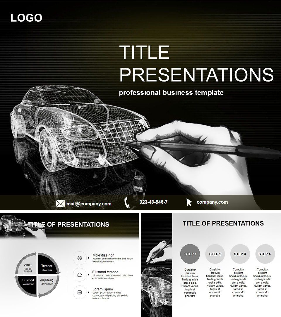 Car 3D Drawing and Sketching PowerPoint templates
