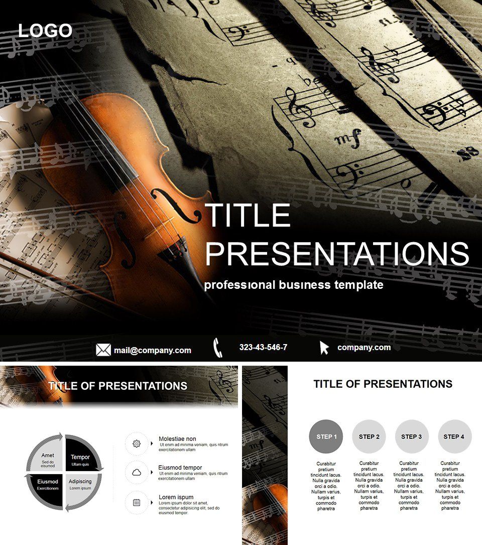 Art Entertainment : Violin with Notes PowerPoint Template