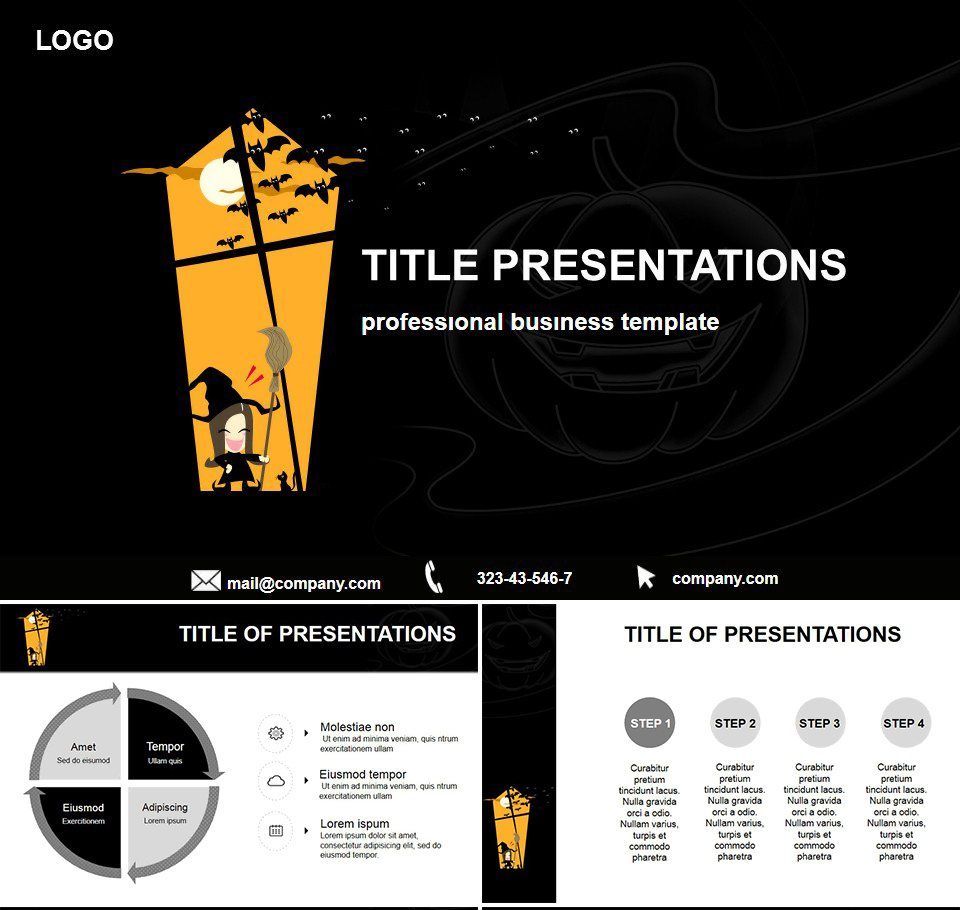 Mystical Window and Witch PowerPoint Template - 28 Diagrams