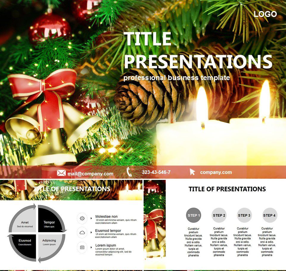 Christmas bells, Candles PowerPoint Template