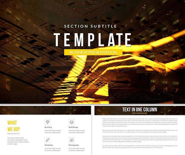 Playing Piano PowerPoint template, Background for Presentation