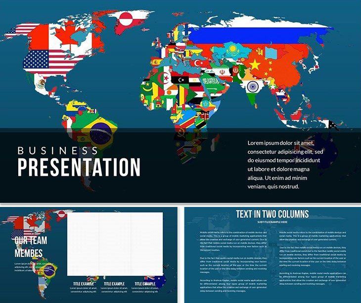 Flags of Countries on World Map PowerPoint Template