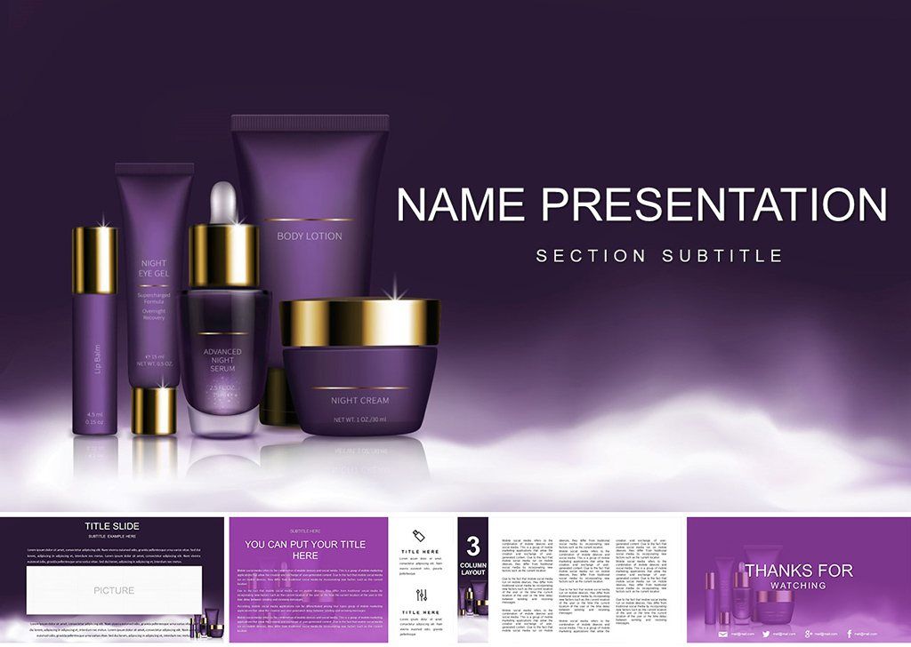 Body Lotion, Night Gel, Scrub and Cream PowerPoint template ...