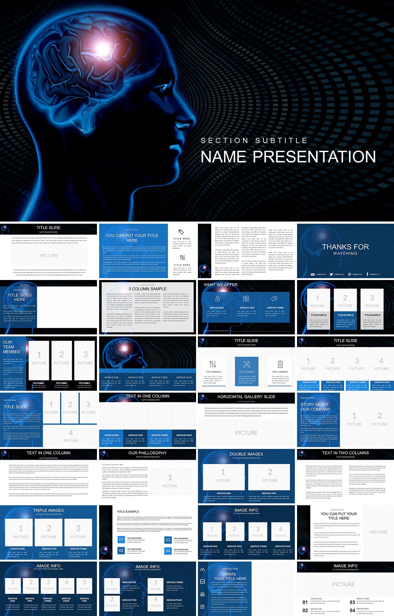 Brain Center for memory and emotion PowerPoint Template