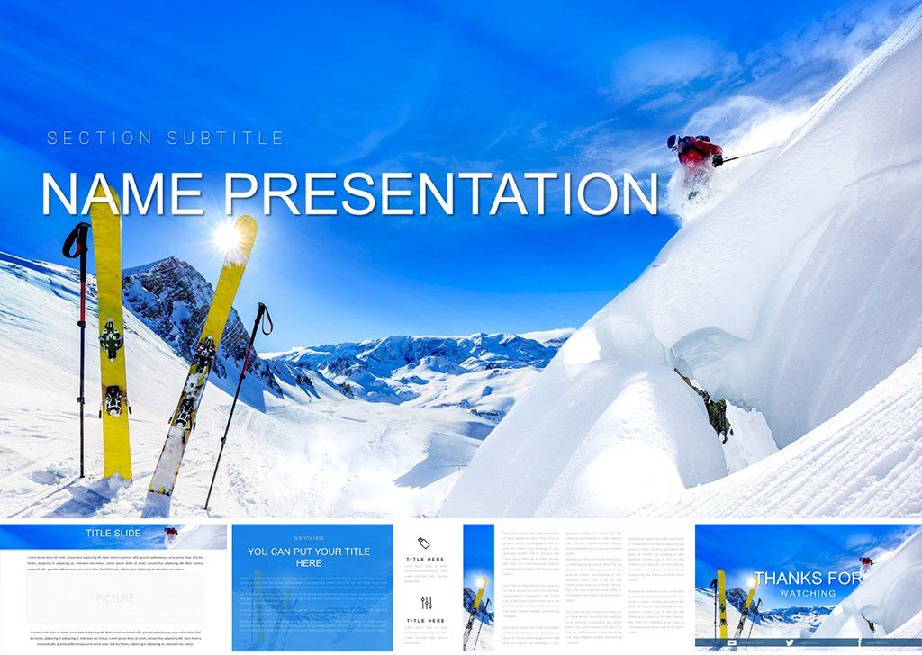 Skiing - ski trails in the mountains PowerPoint template