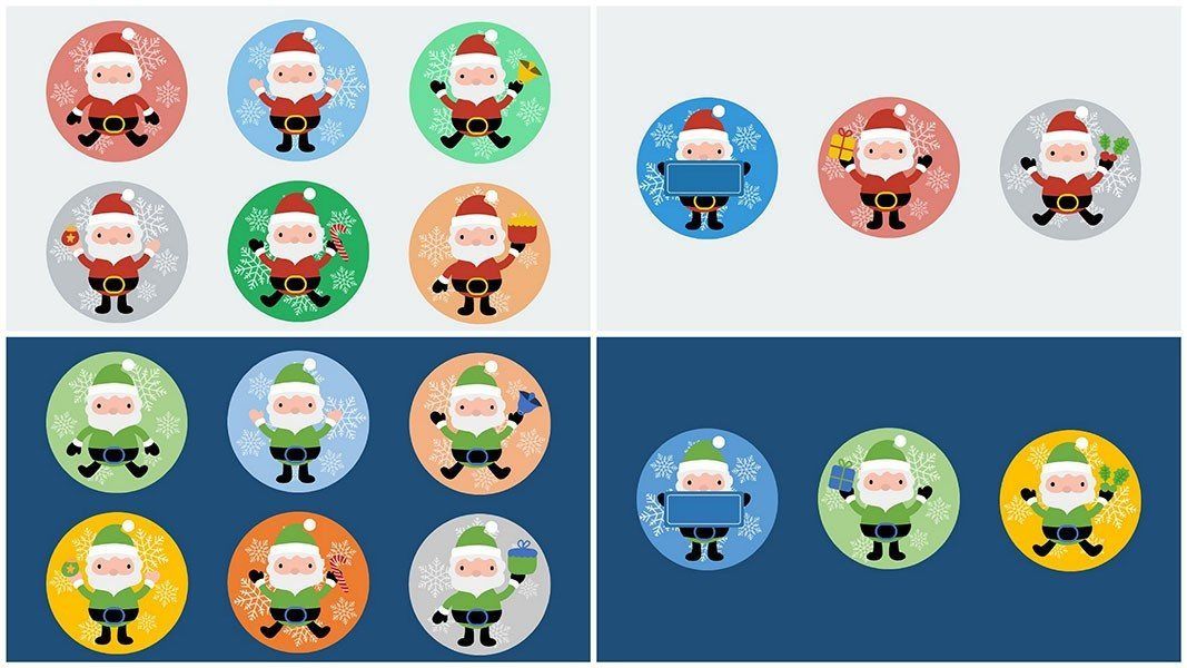 Stickers Santa Clauses PowerPoint Shapes | Download PPT